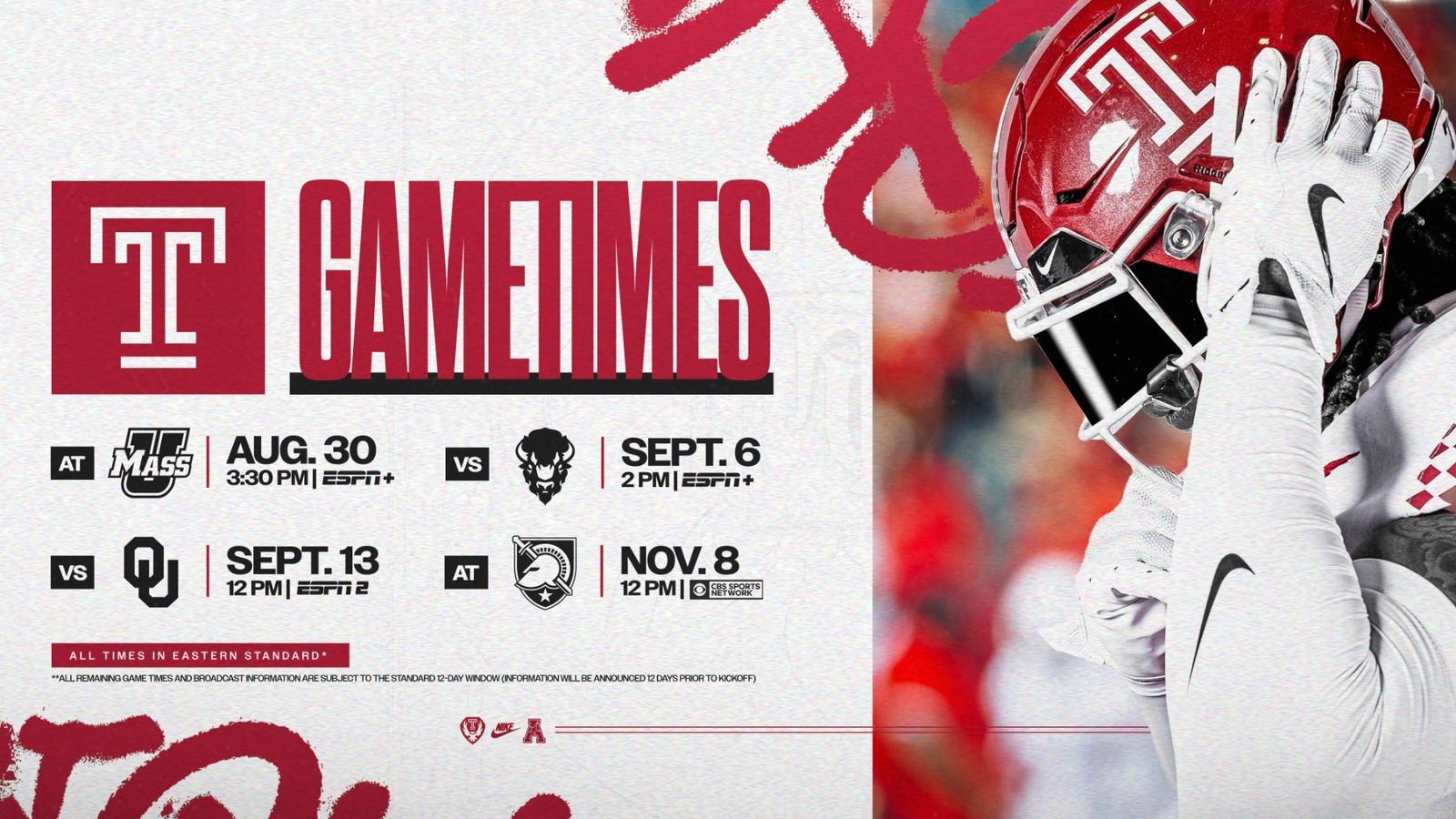 American Athletic Conference Announces Four Start Times for 2025 Temple ...