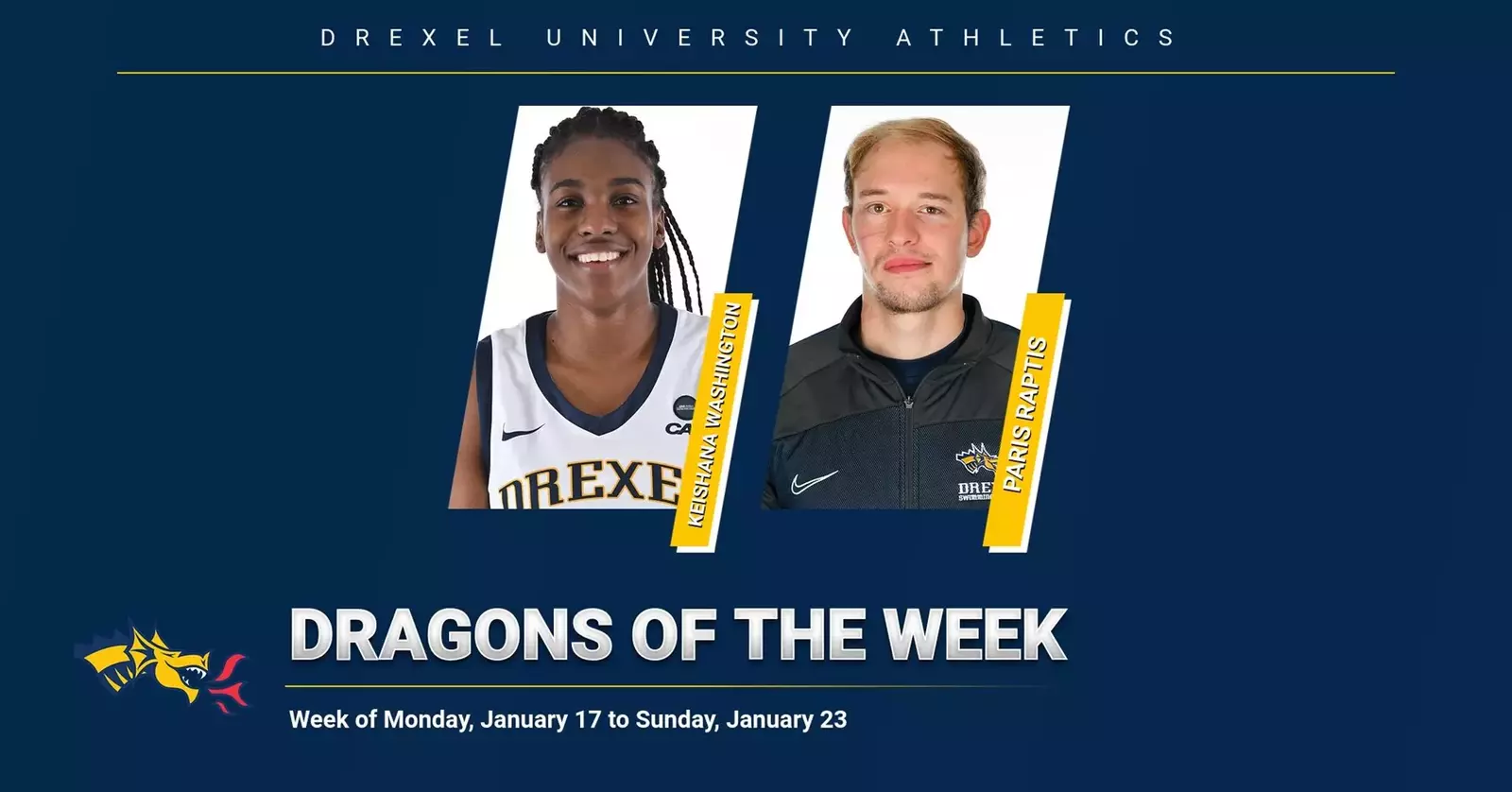 Drexel Dragons of the Week: Washington and Raptis - Drexel University ...