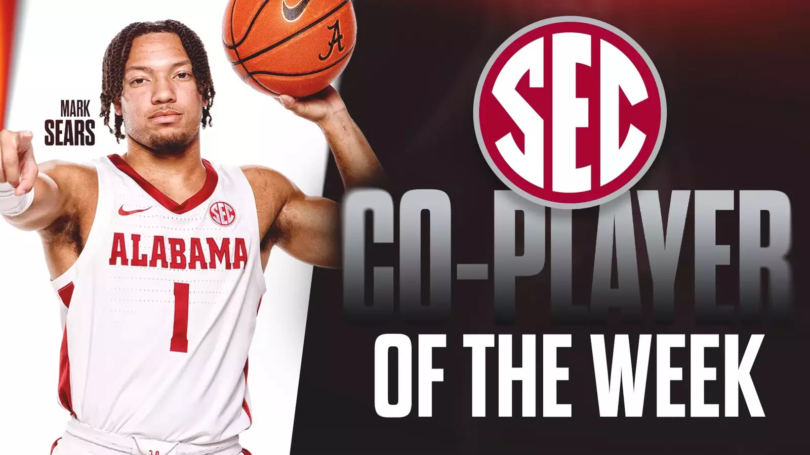 Mark Sears Named SEC Co-Player of the Week - Alabama Athletics