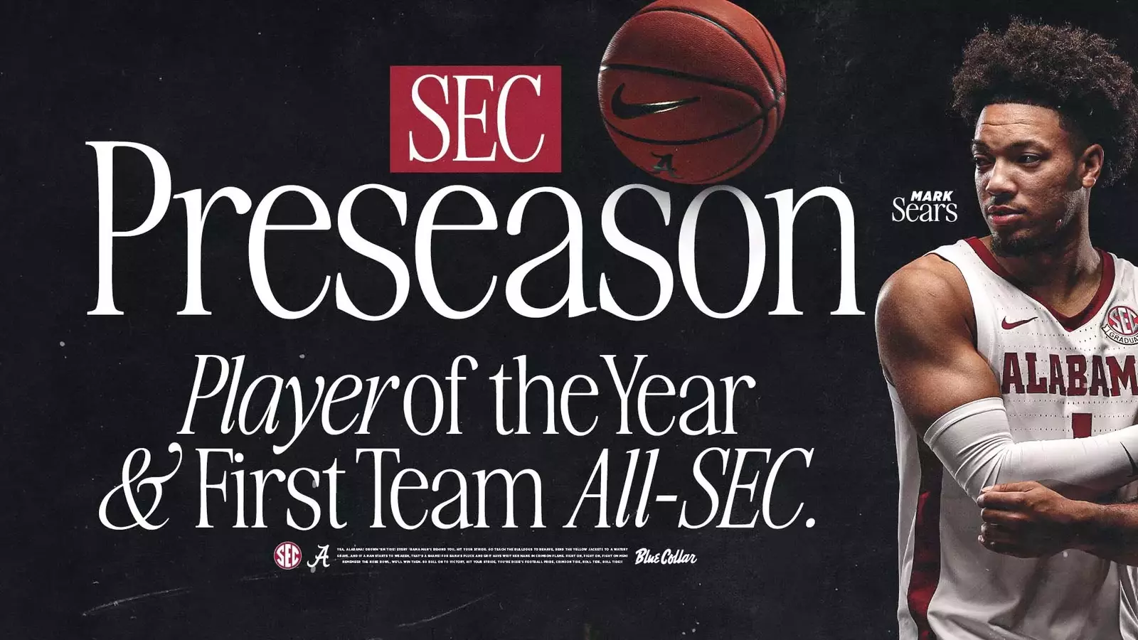 Mark Sears Named SEC Player of the Year, UA Picked First in Preseason ...