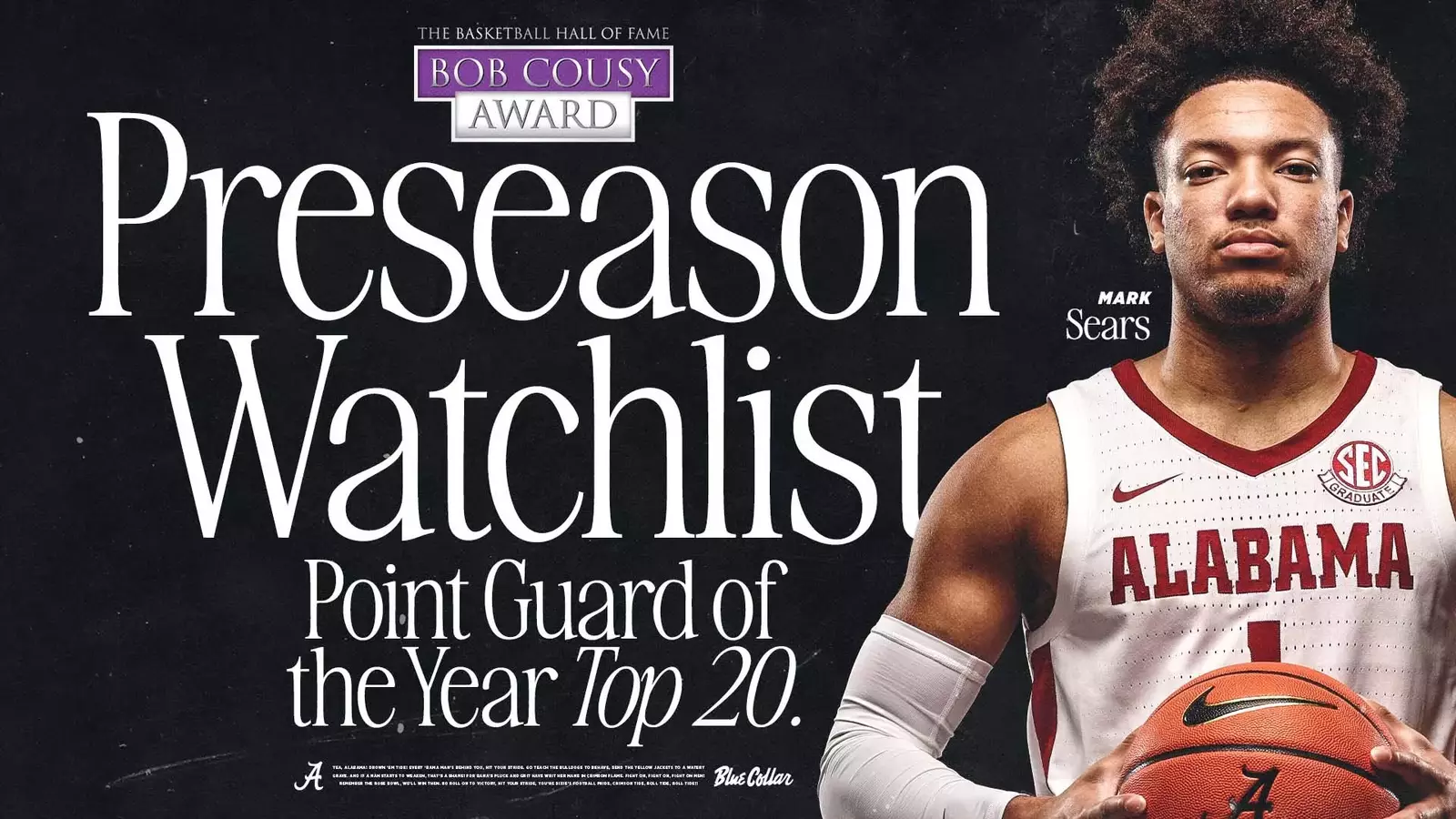 Mark Sears Named to the 2025 Bob Cousy Award Watch List - Alabama Athletics